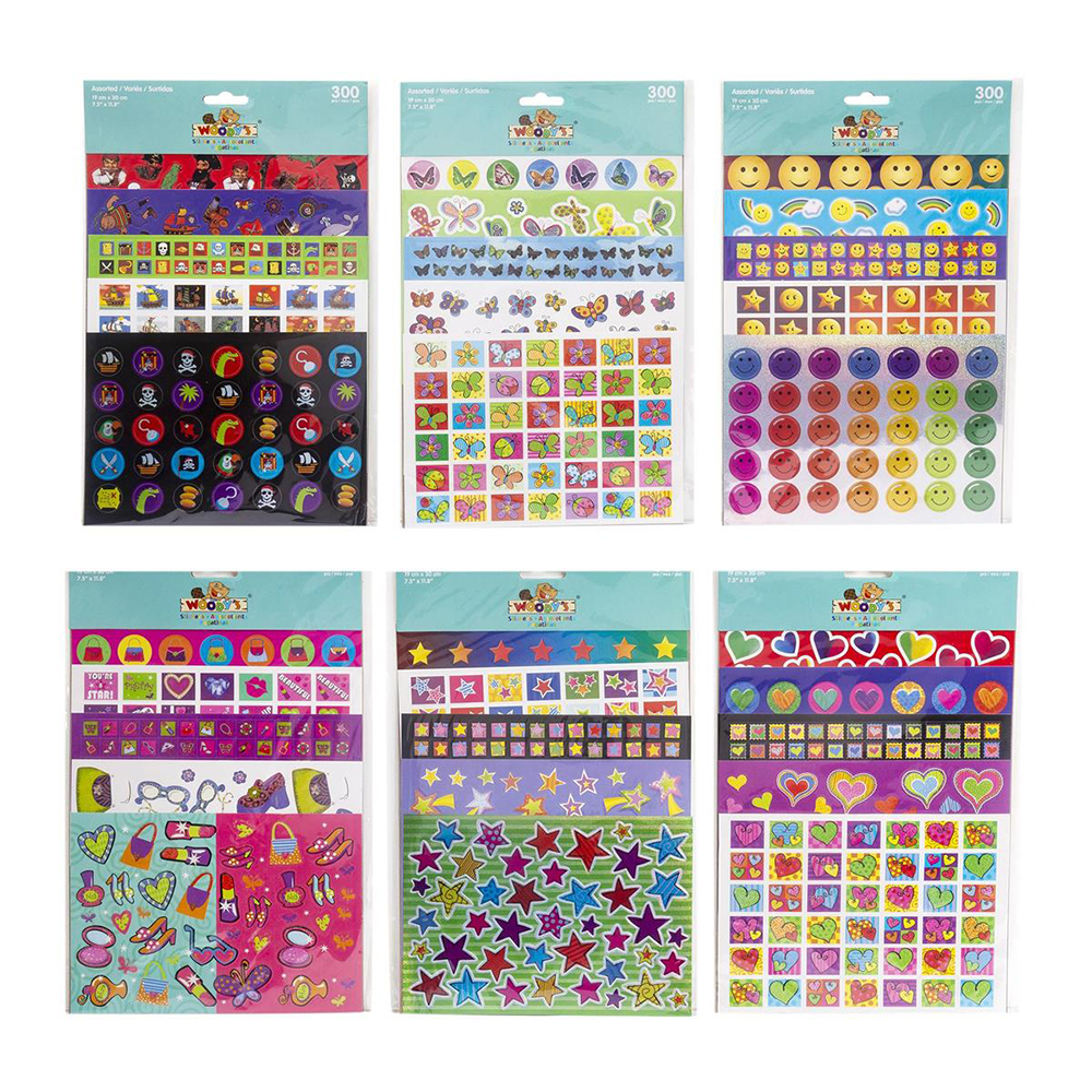 Stickers - 300 pcs fun stickers set assorted - Parties and surprise gifts