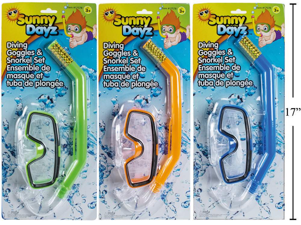 Sunny dayz - Diving mask & snorkel set 3 assorted colors - Summer