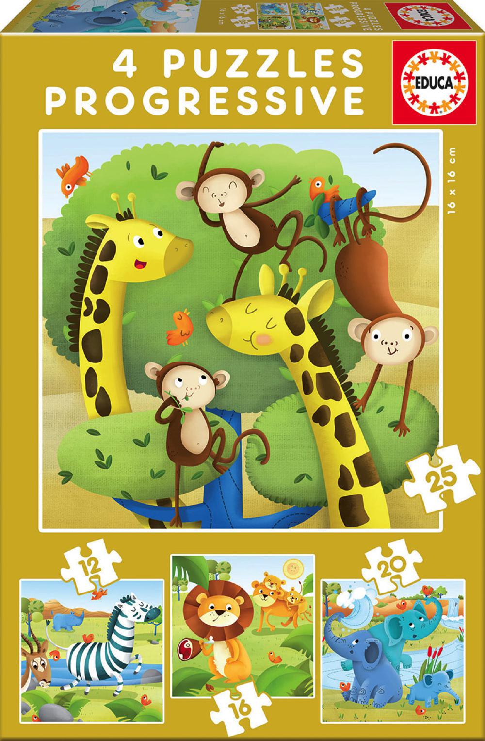 4 Progressive Puzzle Savannah animals - Puzzles