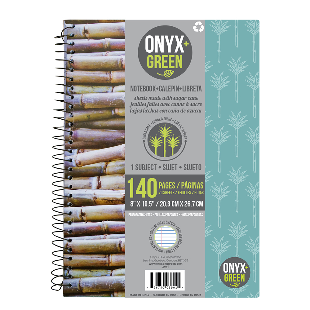 Onyx Green - Notebook 1 subject 70 sheets, perforated, sugar cane paper ...