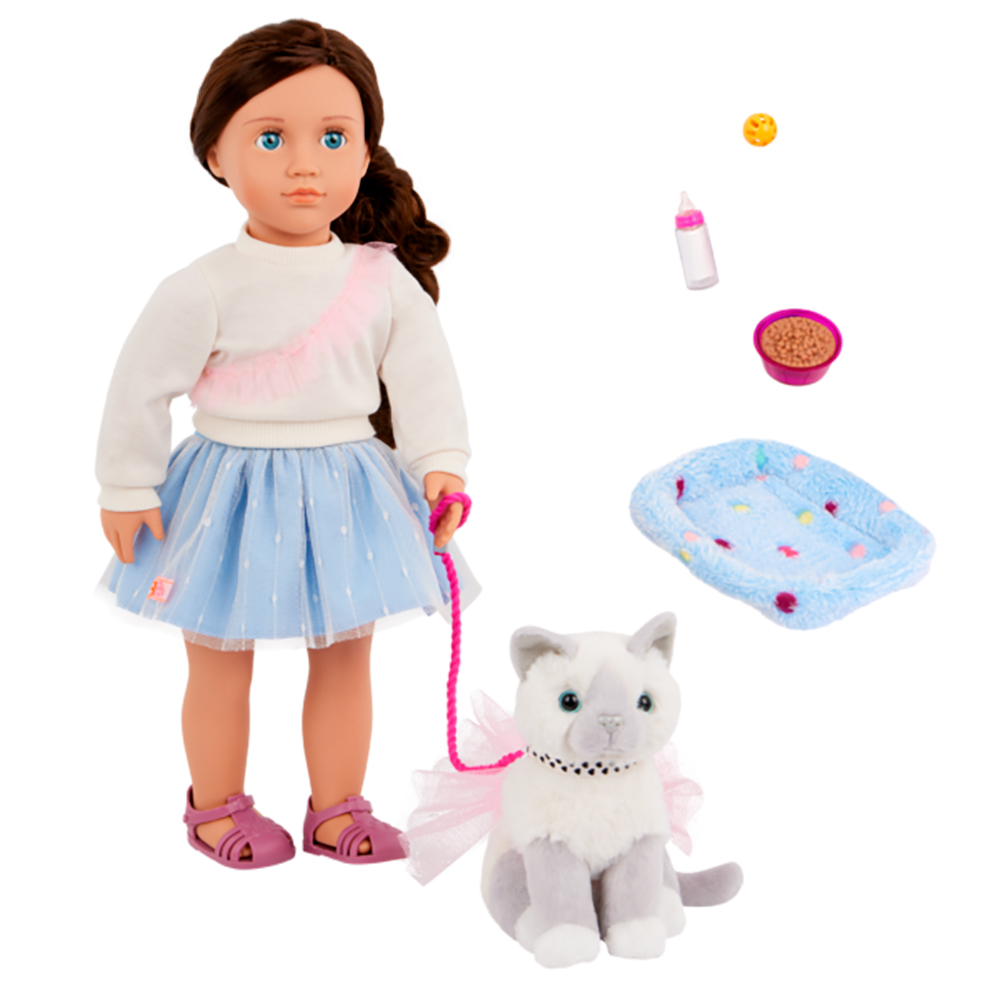 Poupée & animal OG - Mindy 46 cm et Pepper le chat 15 cm - Poupées