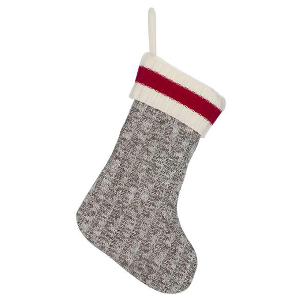Bas de Noël en tricot gris avec bande rouge - Noël